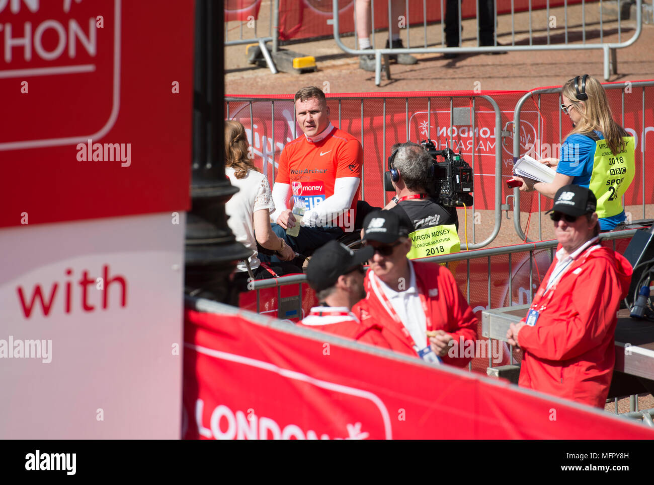 22 April 2018, The Mall. David Weir (GBR) interviewed after winning the ...