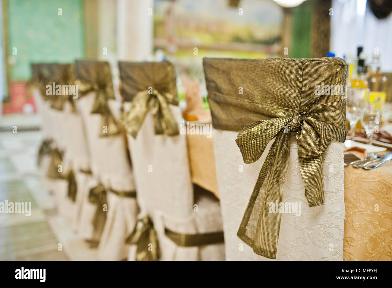 Table of wedding reception and chairs Stock Photo - Alamy