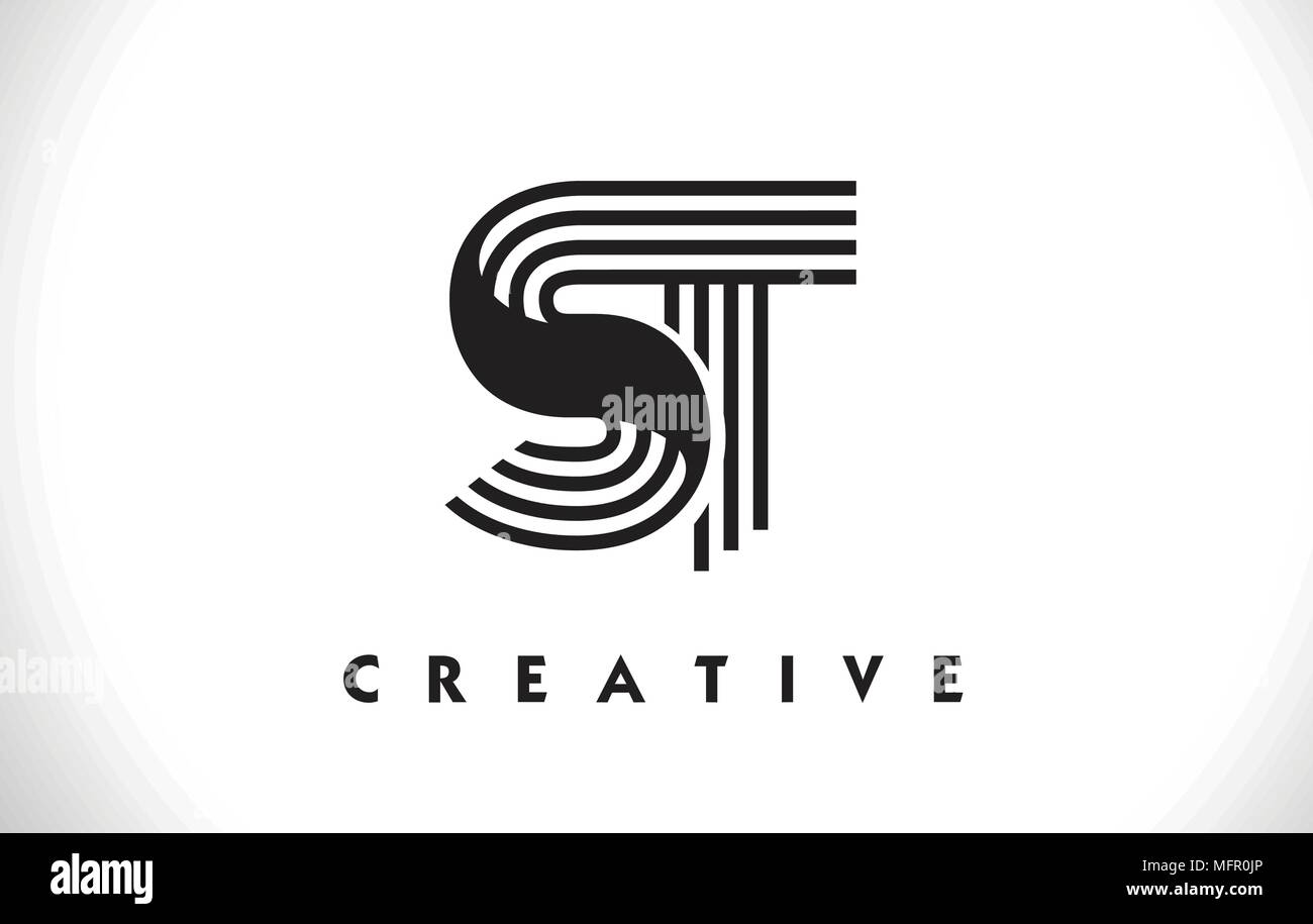 ST Letter Logo With Black Lines Design. Line Letter Symbol Vector ...