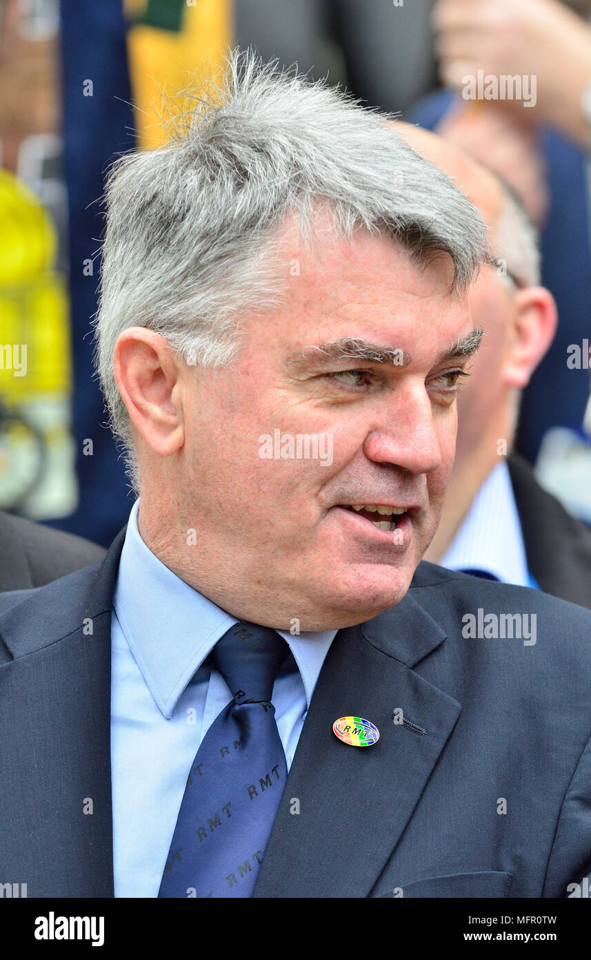 Mick Cash - General Secretary of the RMT union - at a protest in ...