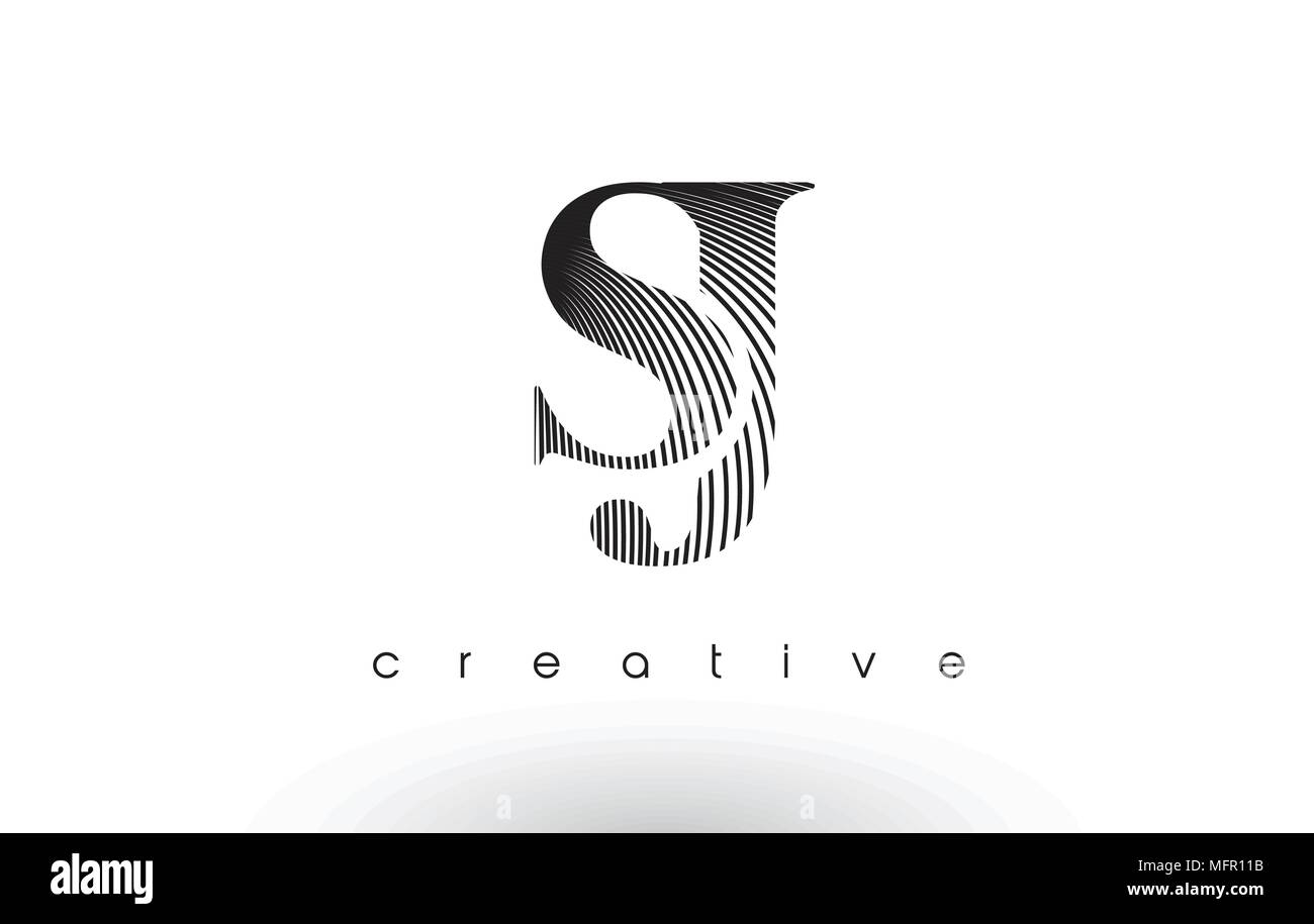 SJ Logo Design With Multiple Lines. Artistic Elegant Black and White ...