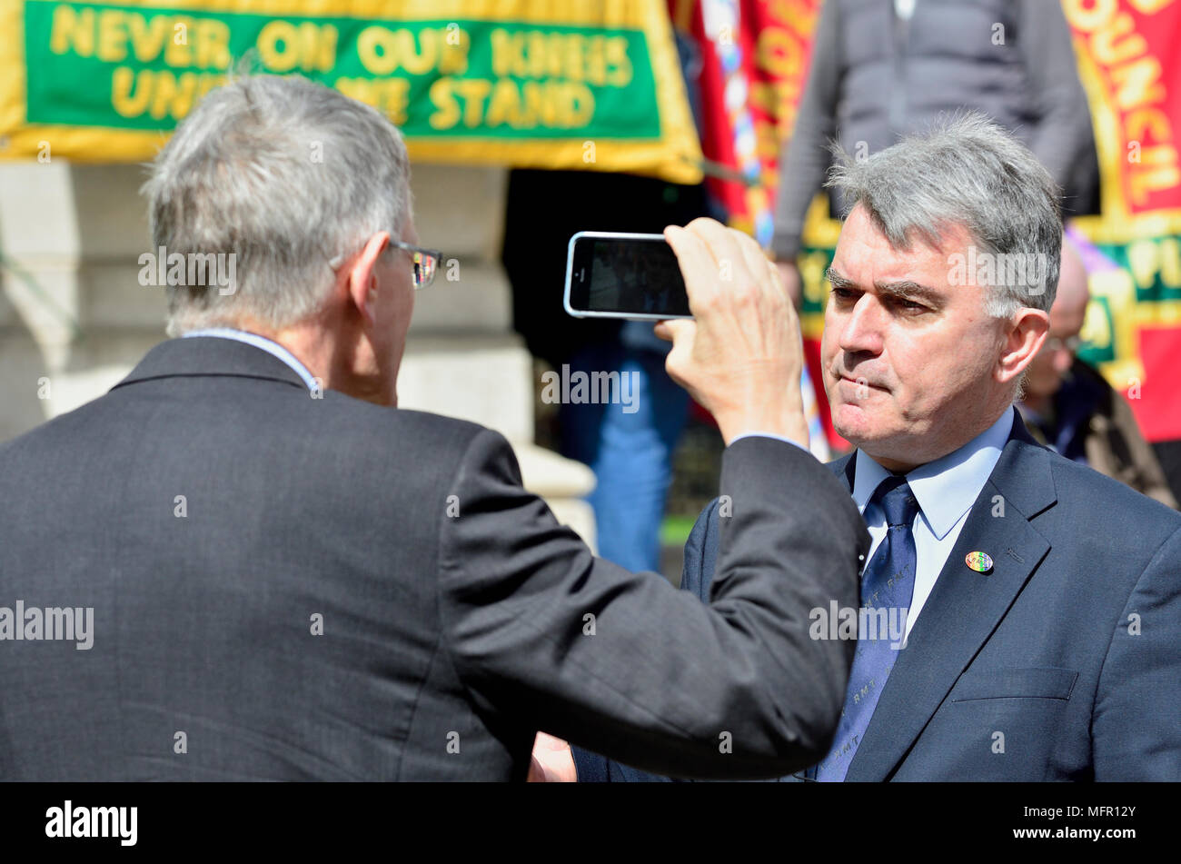 Mick Cash - General Secretary of the RMT union - being interviewed (on ...