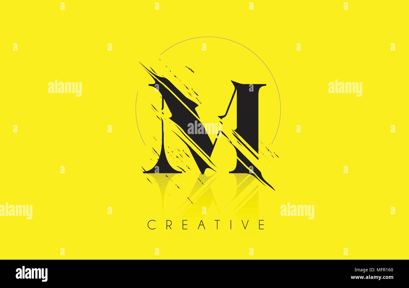 M Letter Logo with Vintage Grundge Cut Design. Destroyed Drawing ...