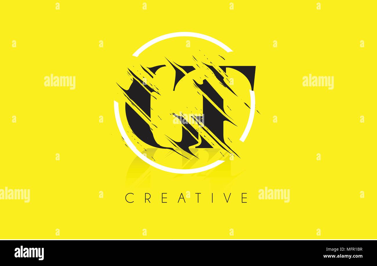 GT Letter Logo with Vintage Grundge Cut Design. Destroyed Drawing ...