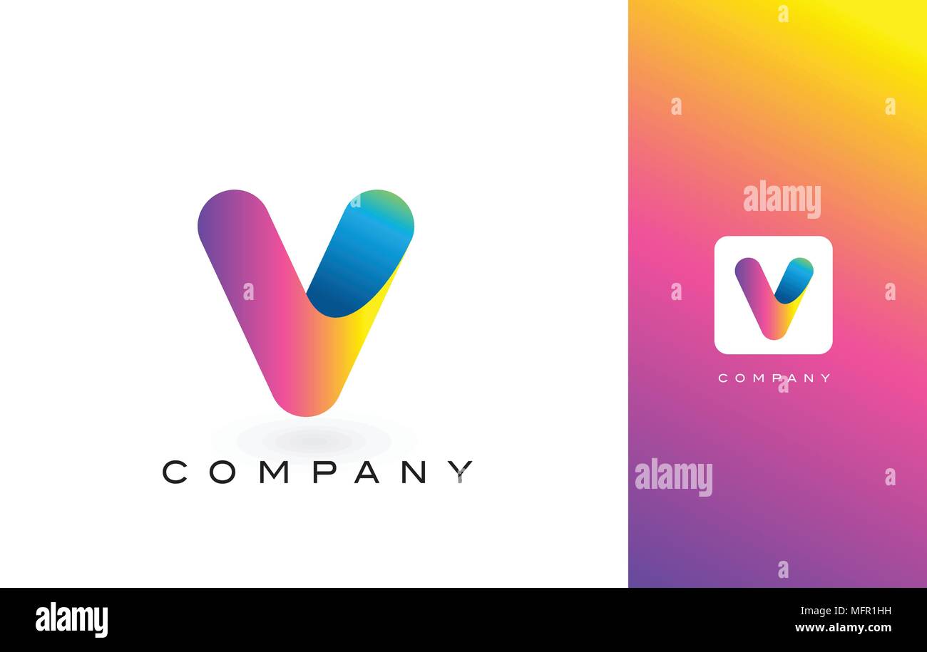 V Logo Letter With Rainbow Vibrant Colors.V Colorful Modern Trendy ...