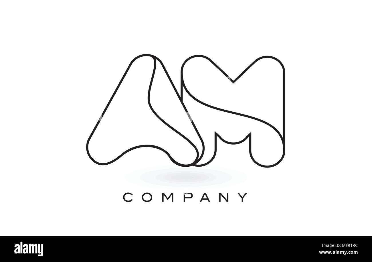 AM Monogram Letter Logo With Thin Black Monogram Outline Contour ...