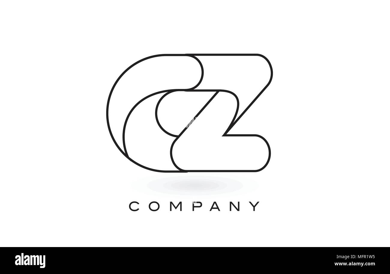 CZ Monogram Letter Logo With Thin Black Monogram Outline Contour ...