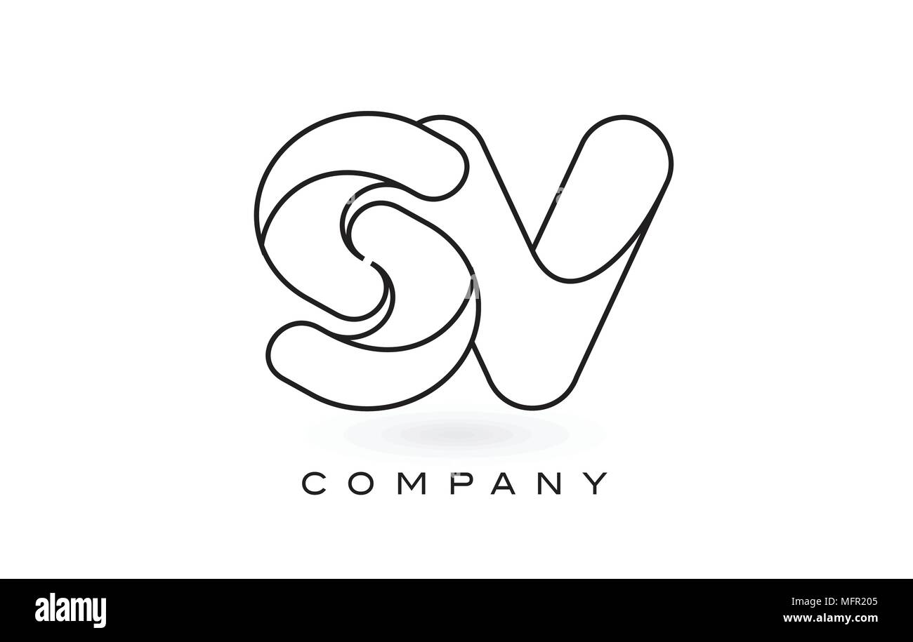 SV Monogram Letter Logo With Thin Black Monogram Outline Contour ...