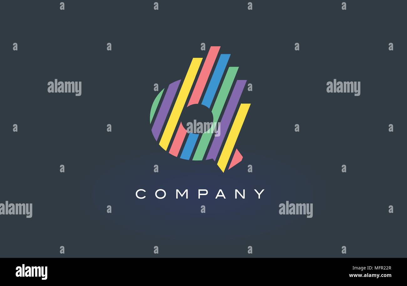 Q Letter Logo Design with Colorful Rainbow Lines Vector. Rainbow Letter ...