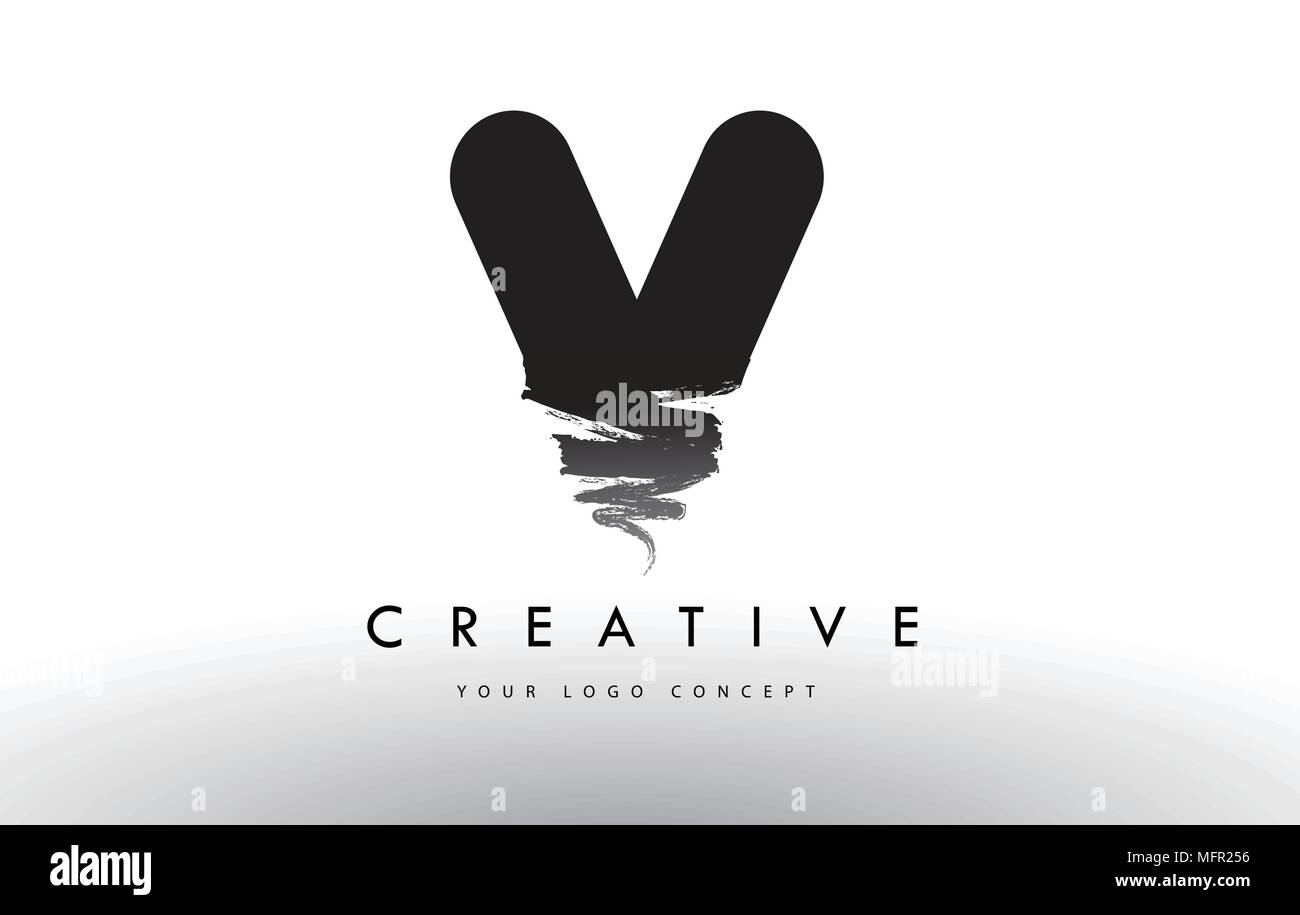 V Brushed Letter Logo. Black Brush Letters design with Artistic Brush ...