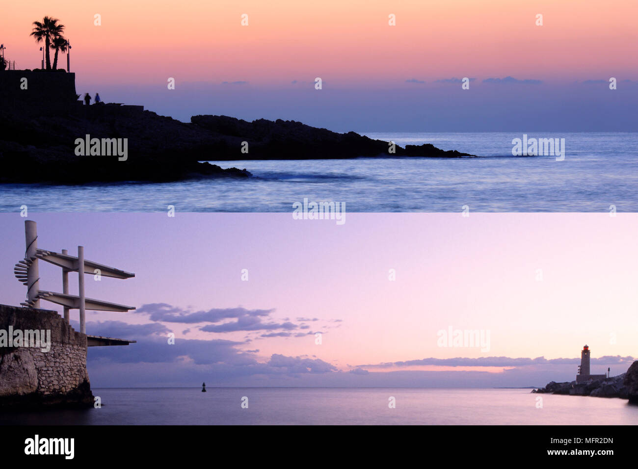 Sunrise on the beach of the French Riviera Stock Photo - Alamy