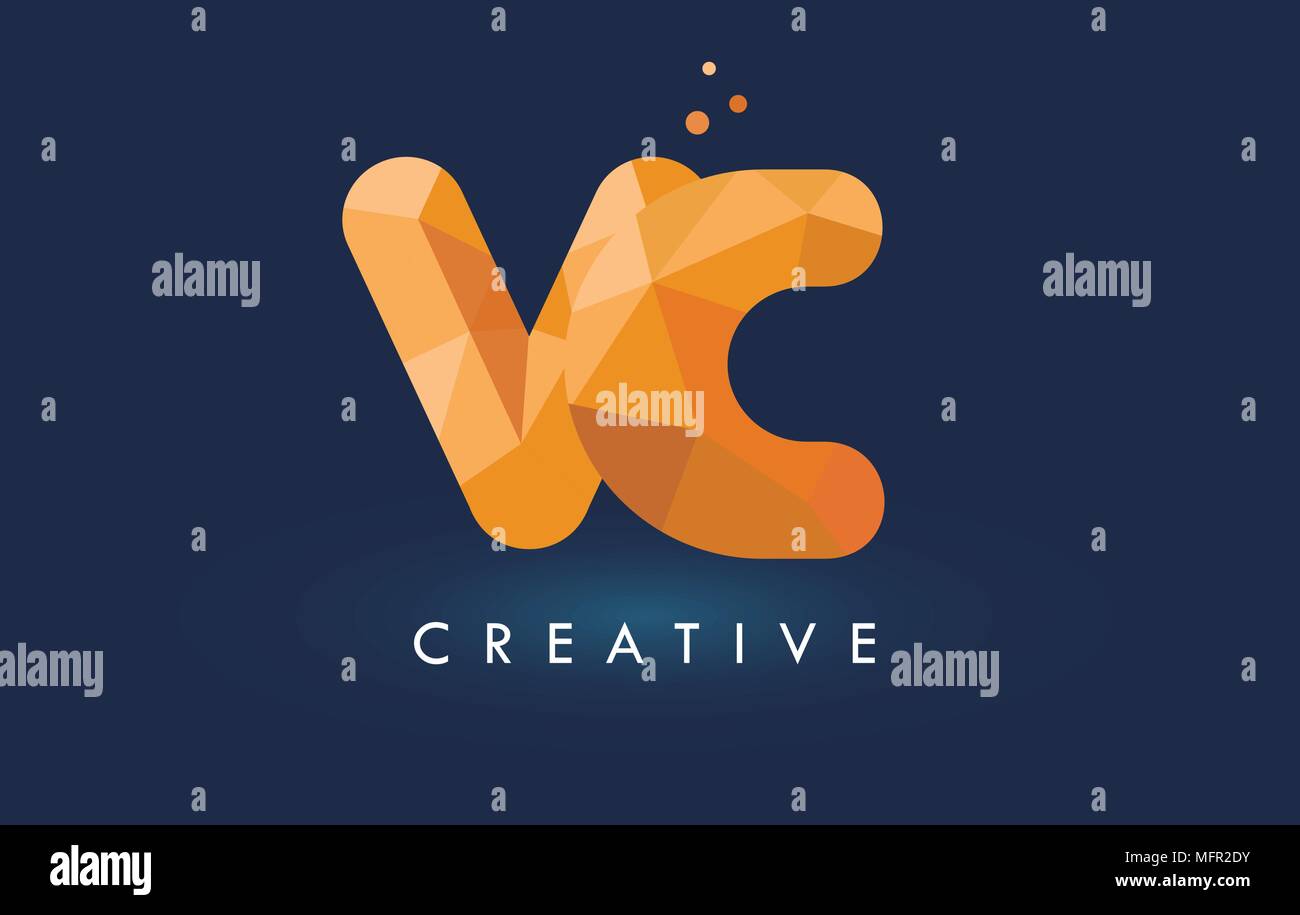 VC Letter With Origami Triangles Logo. Creative Yellow Orange Origami ...