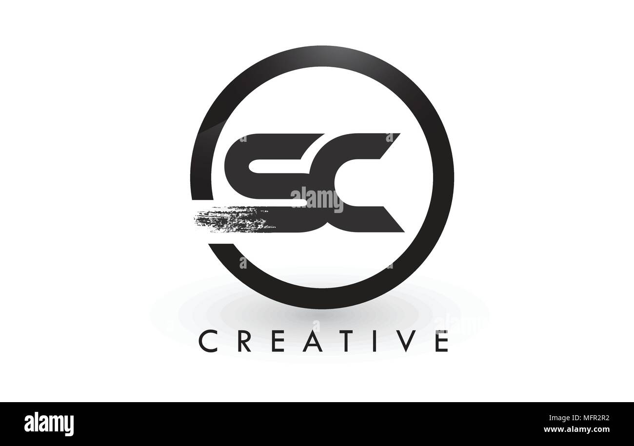 SC Brush Letter Logo Design with Black Circle. Creative Brushed Letters ...