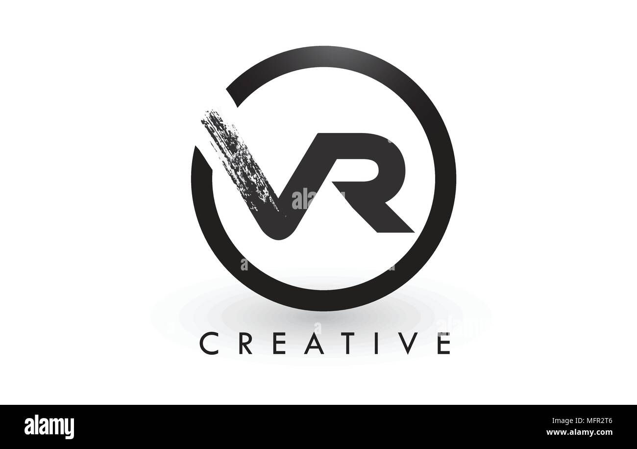 VR Brush Letter Logo Design with Black Circle. Creative Brushed Letters ...