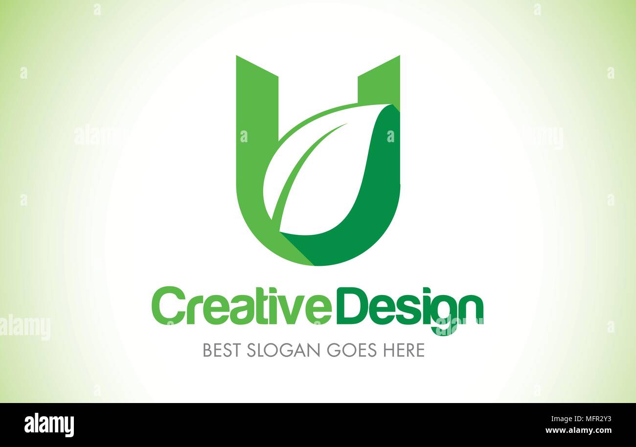 U Green Leaf Letter Design Logo. Eco Bio Leaf Letters Icon Illustration ...