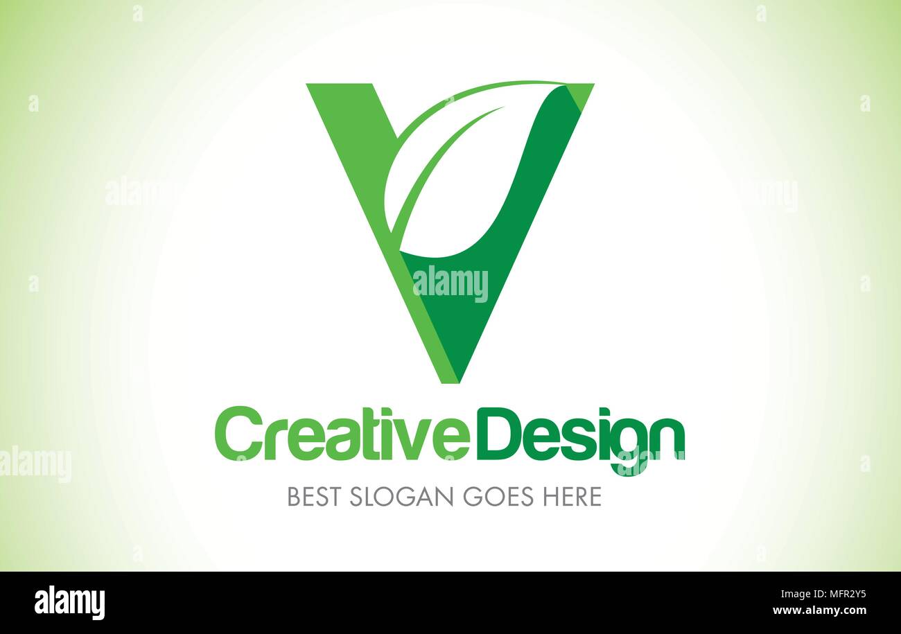 V Green Leaf Letter Design Logo. Eco Bio Leaf Letters Icon Illustration ...
