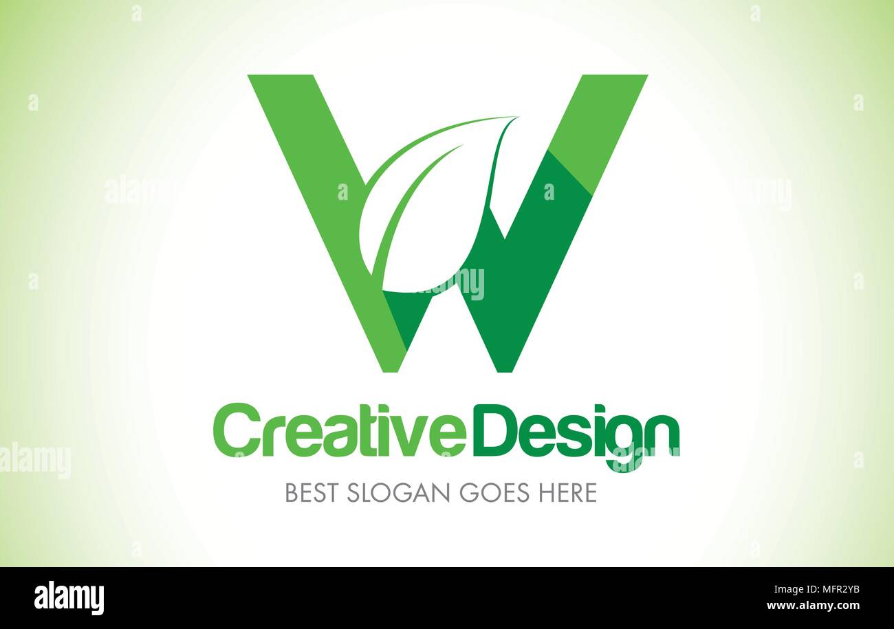 W Green Leaf Letter Design Logo. Eco Bio Leaf Letters Icon Illustration ...