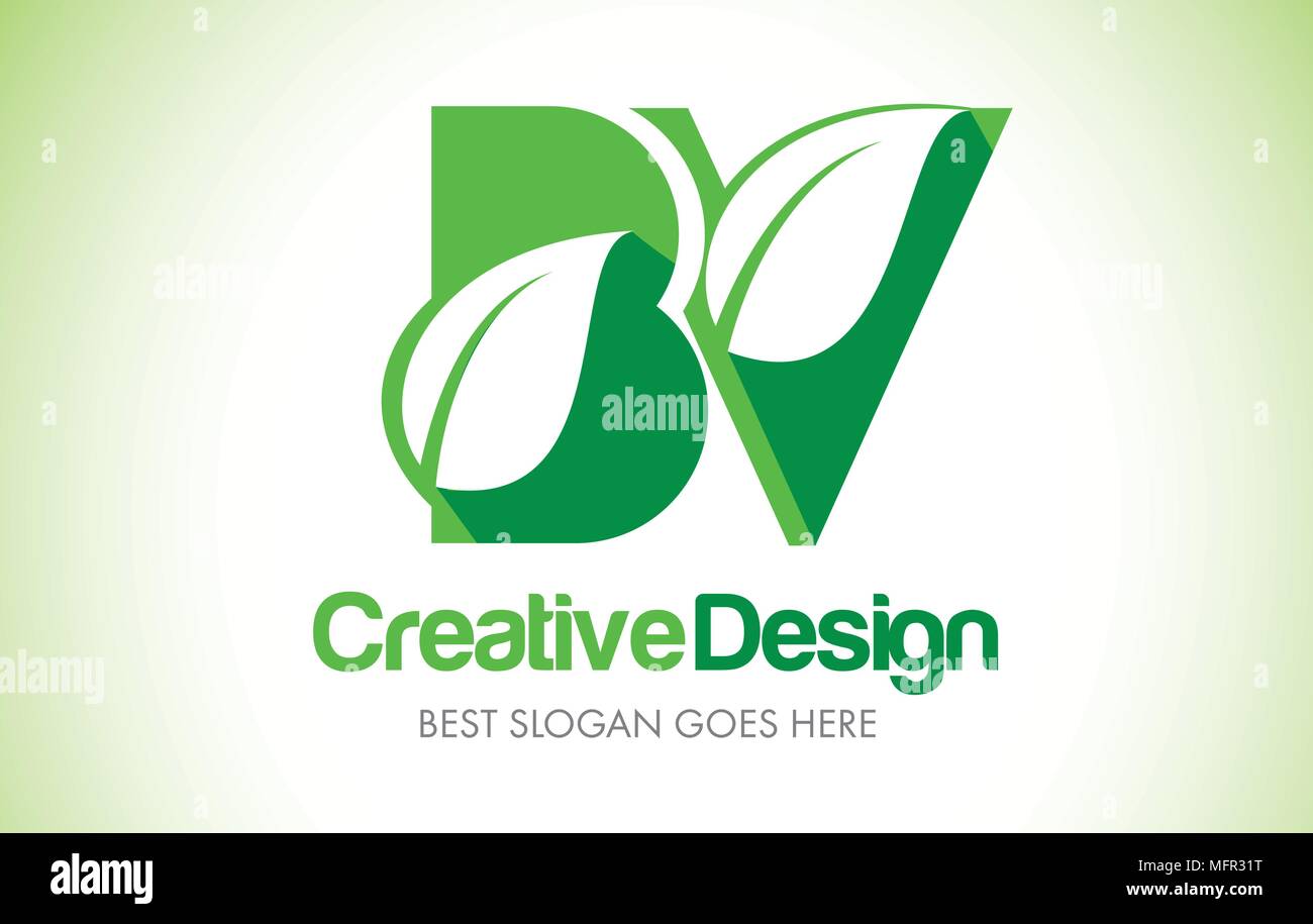 BV Green Leaf Letter Design Logo. Eco Bio Leaf Letters Icon ...
