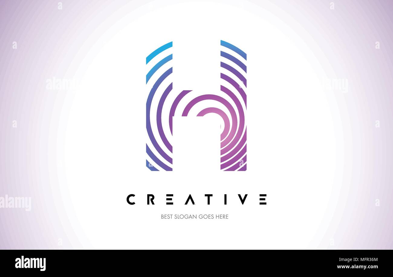 H Lines Warp Logo Design.Vector Letter Icon Made with Purple Circular ...