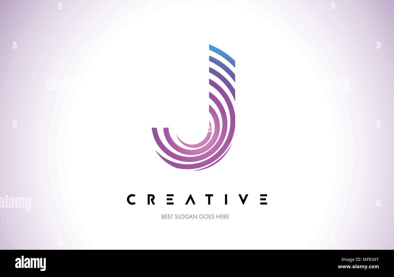 J Lines Warp Logo Design.Vector Letter Icon Made with Purple Circular ...