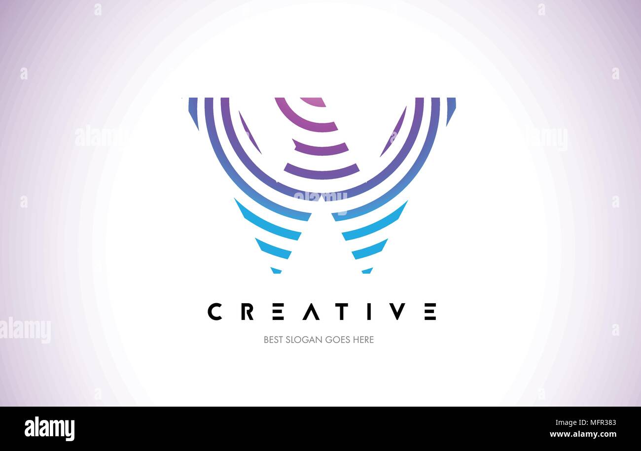 W Lines Warp Logo Design.Vector Letter Icon Made with Purple Circular ...