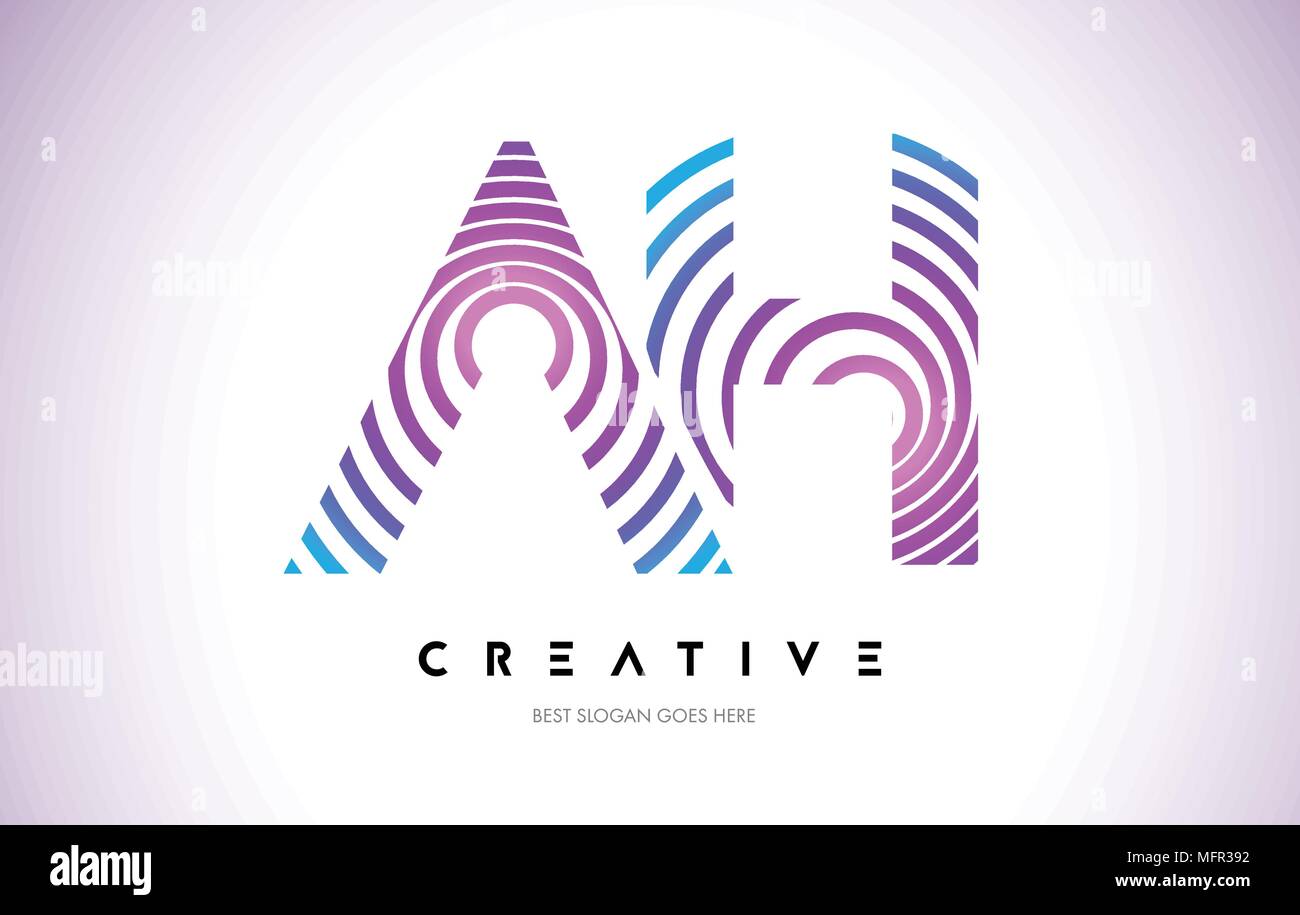 AH Lines Warp Logo Design.Vector Letter Icon Made with Purple Circular ...