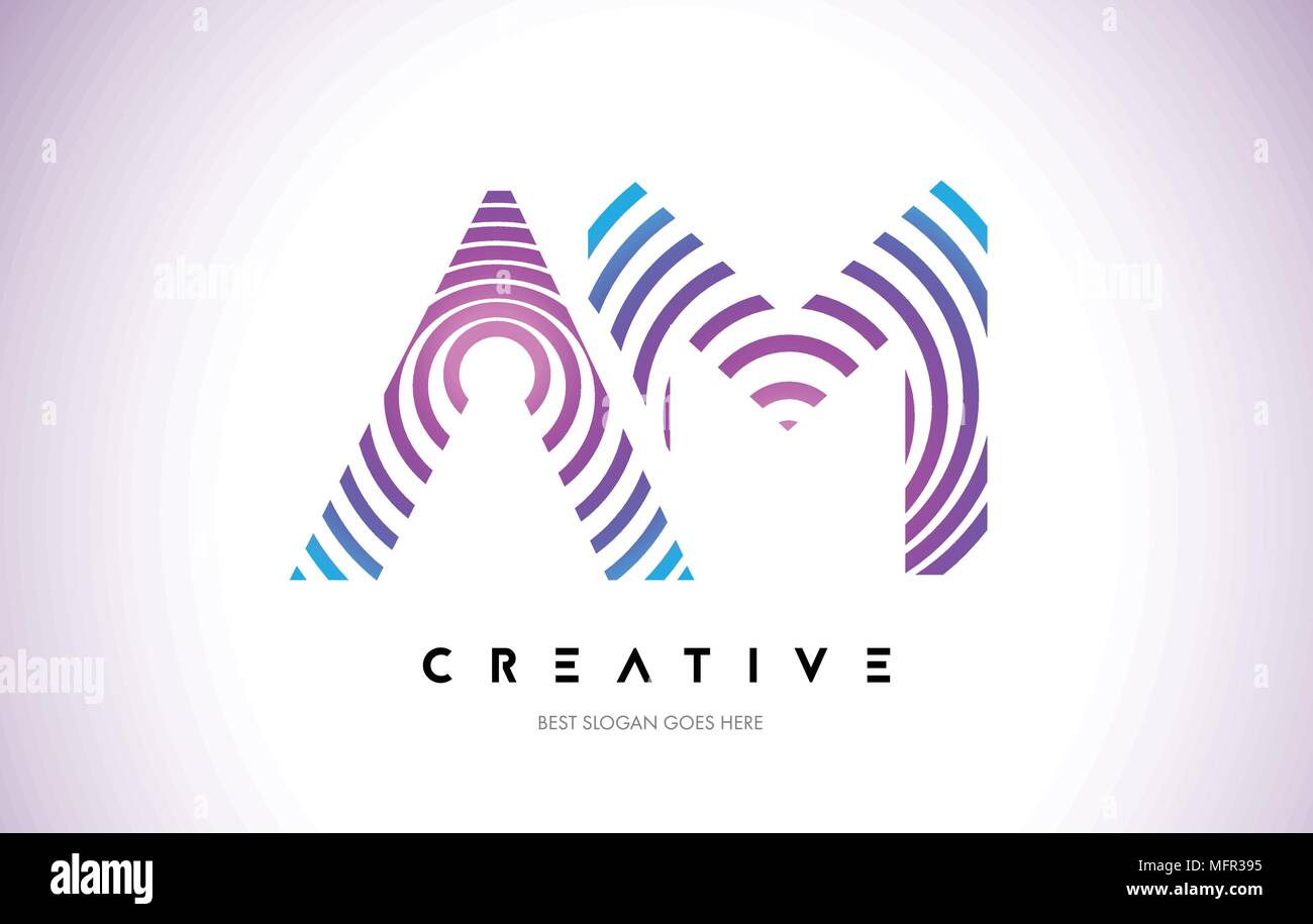 AM Lines Warp Logo Design.Vector Letter Icon Made with Purple Circular ...
