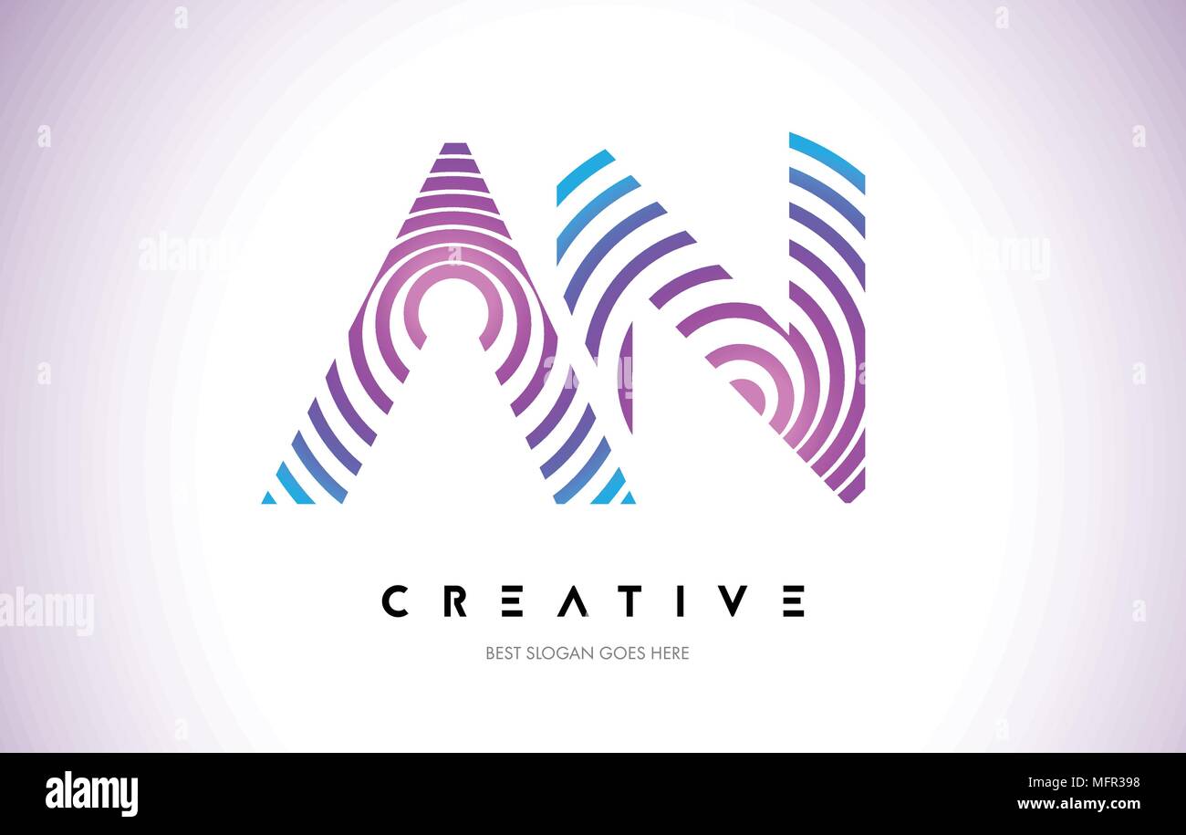 AN Lines Warp Logo Design.Vector Letter Icon Made with Purple Circular ...