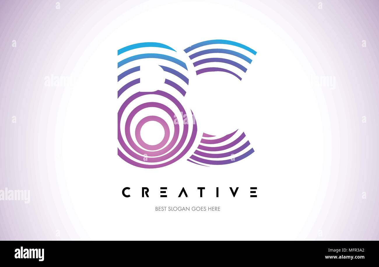 BC Lines Warp Logo Design.Vector Letter Icon Made with Purple Circular ...