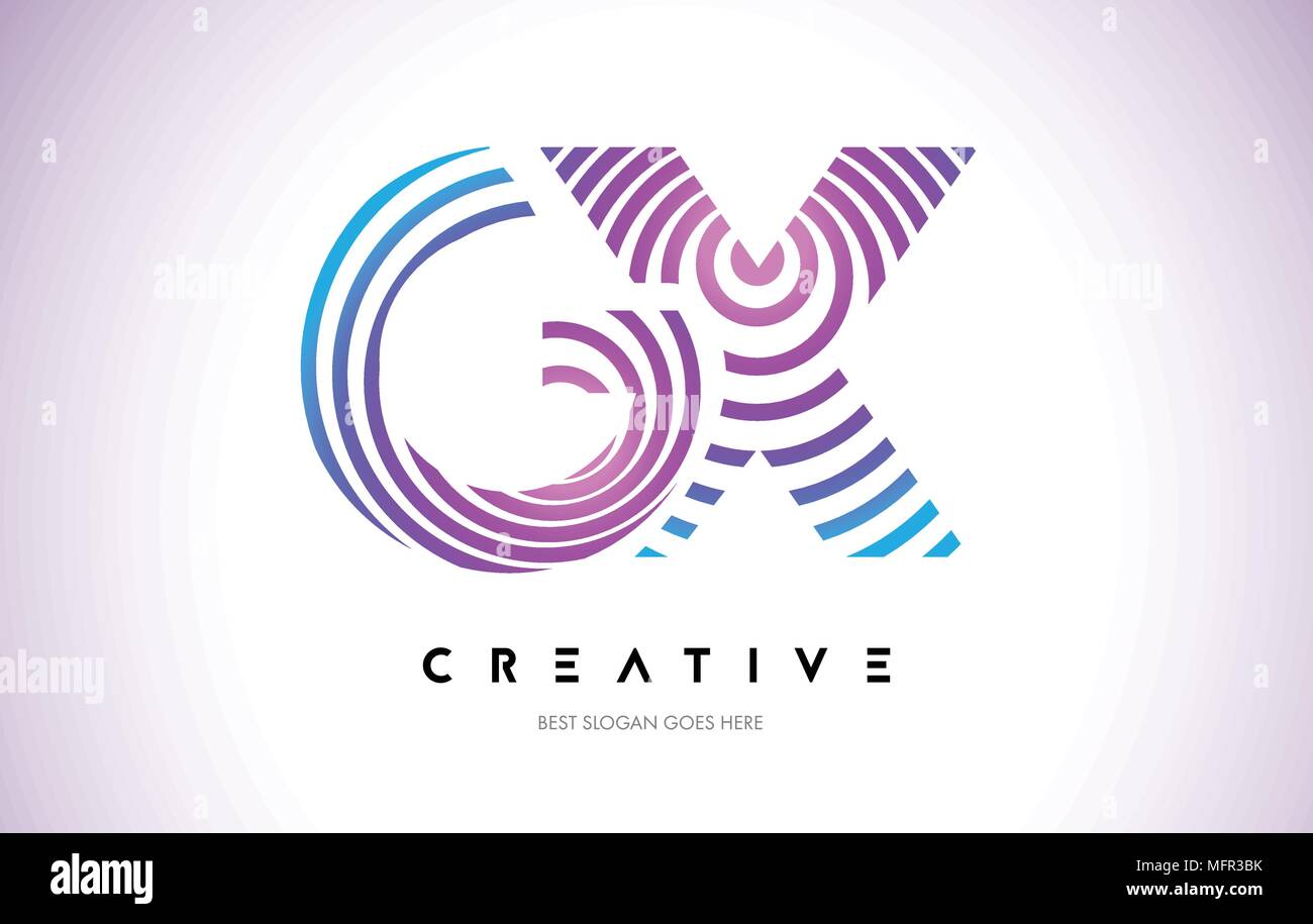 GX Lines Warp Logo Design.Vector Letter Icon Made with Purple Circular ...