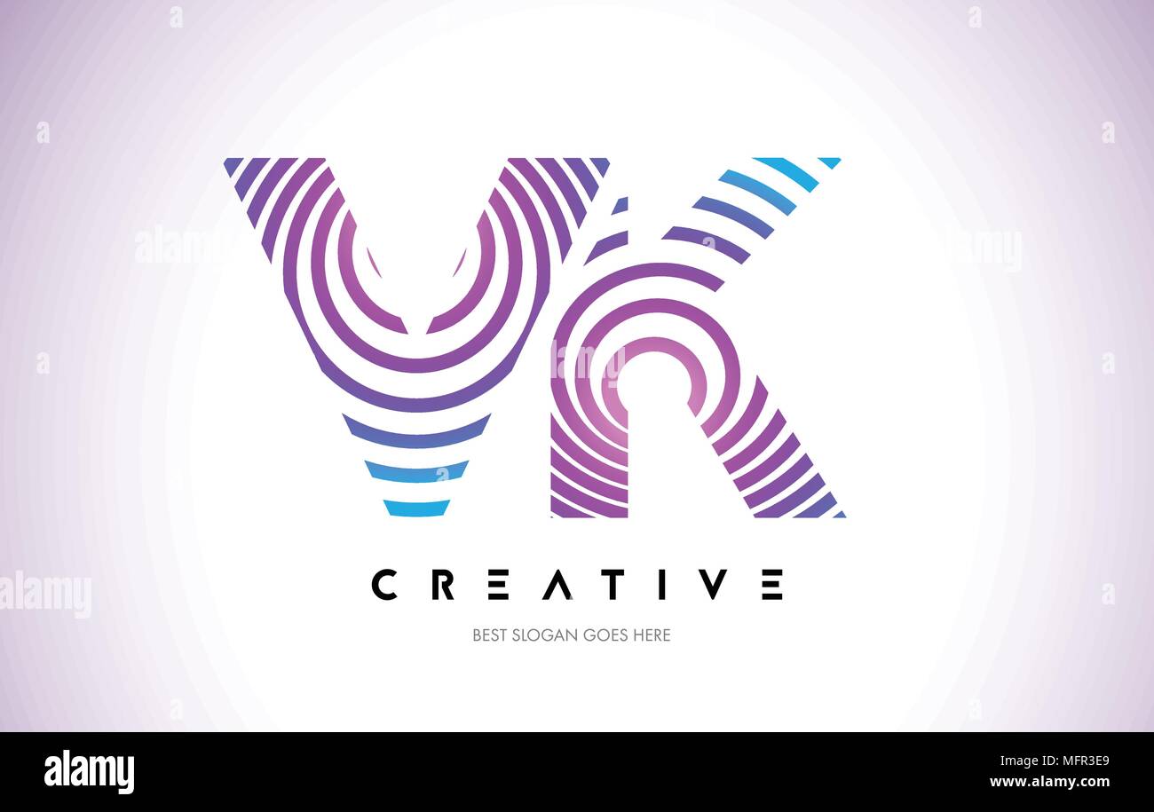VK Lines Warp Logo Design.Vector Letter Icon Made with Purple Circular ...