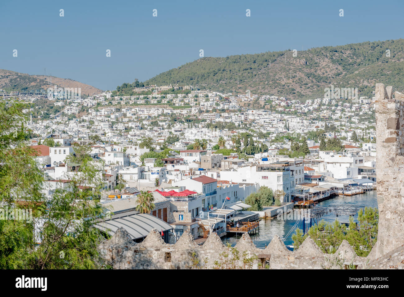 Aerial view of Bodrum Marine with yachts from top of St. Peter Castle ...