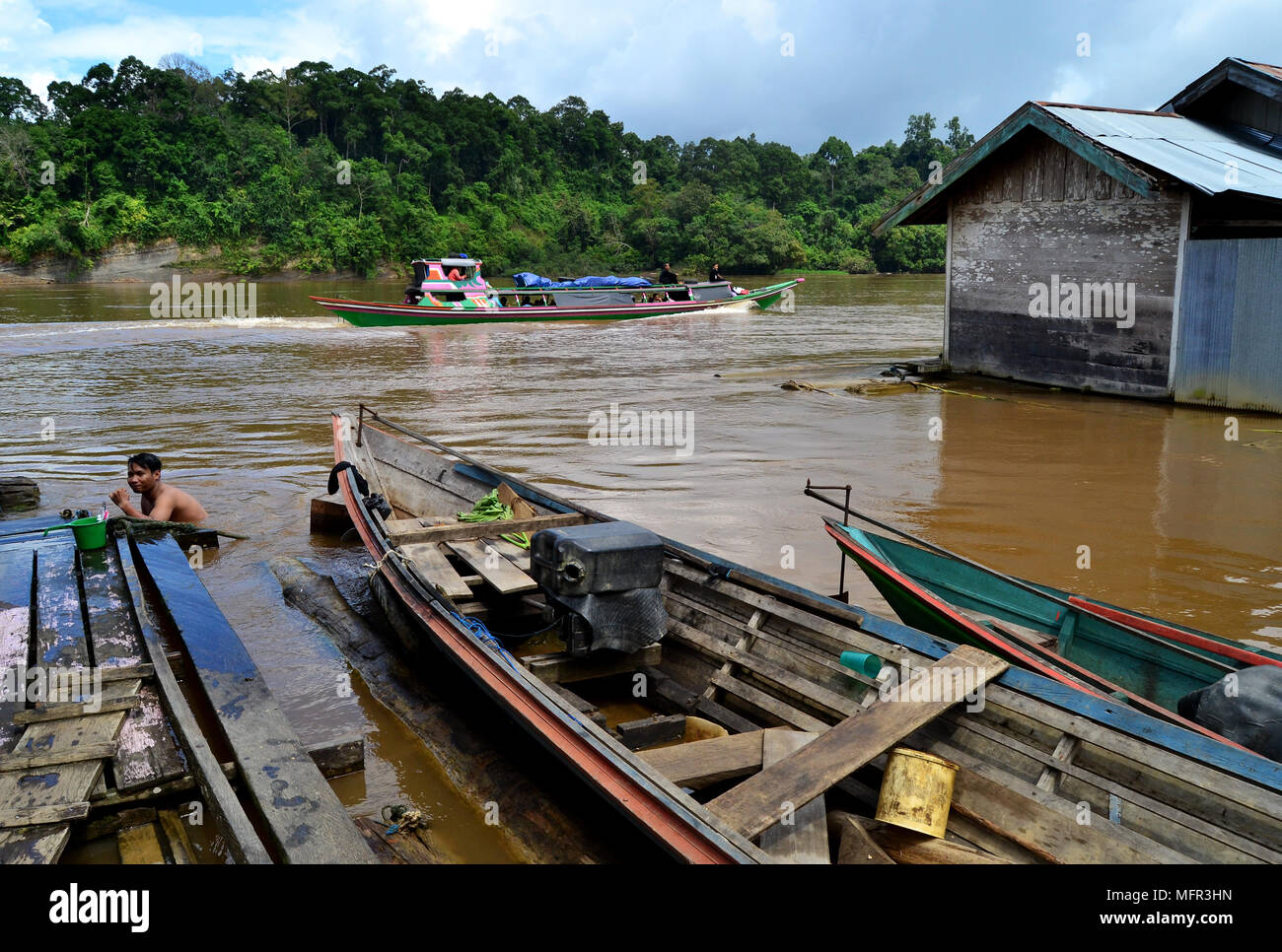 daily life on the banks of the Barito River Central Borneo, Indonesia ...