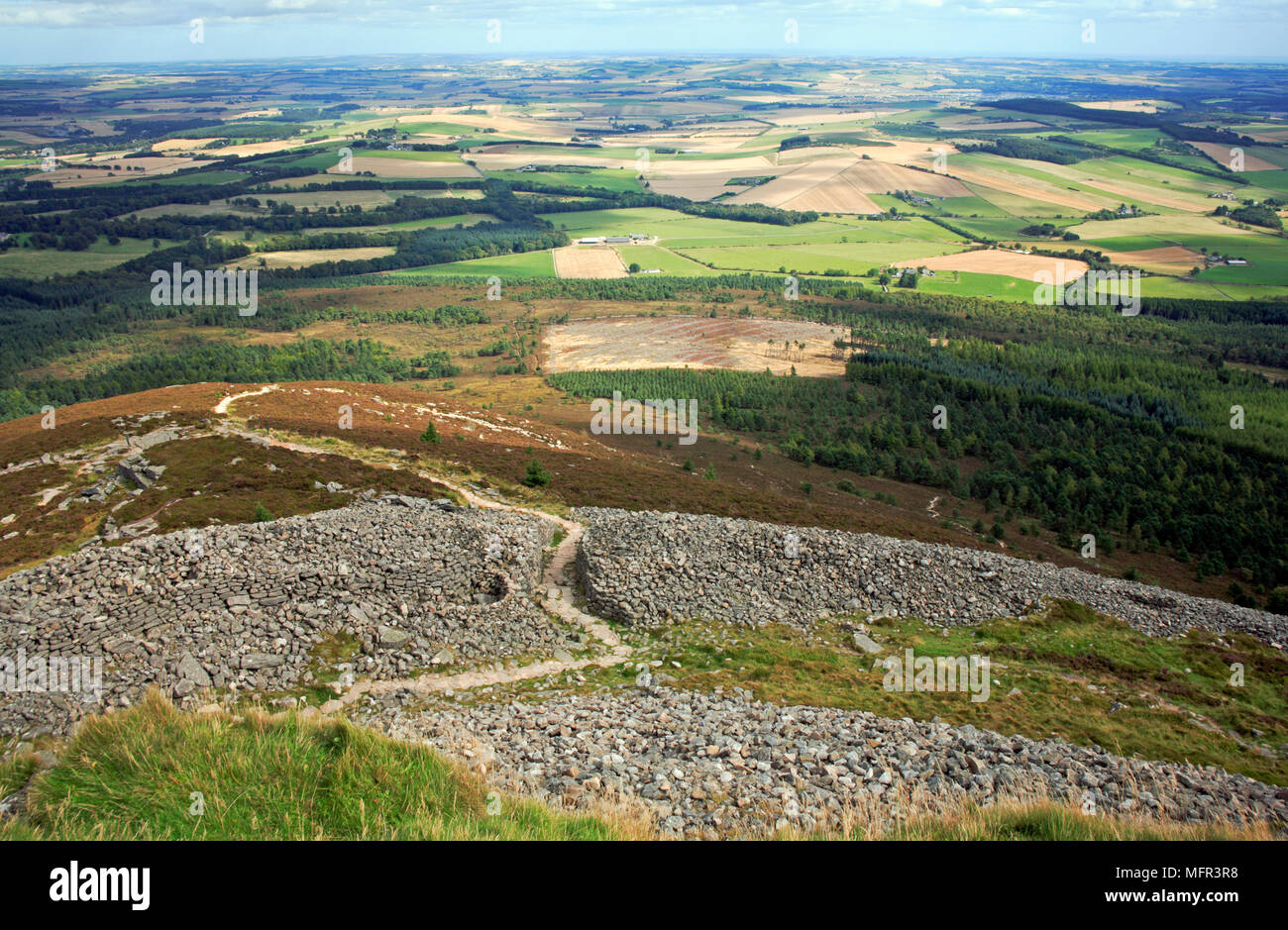 Pictish hill fort and panoramic view as seen from the summit of Mither ...