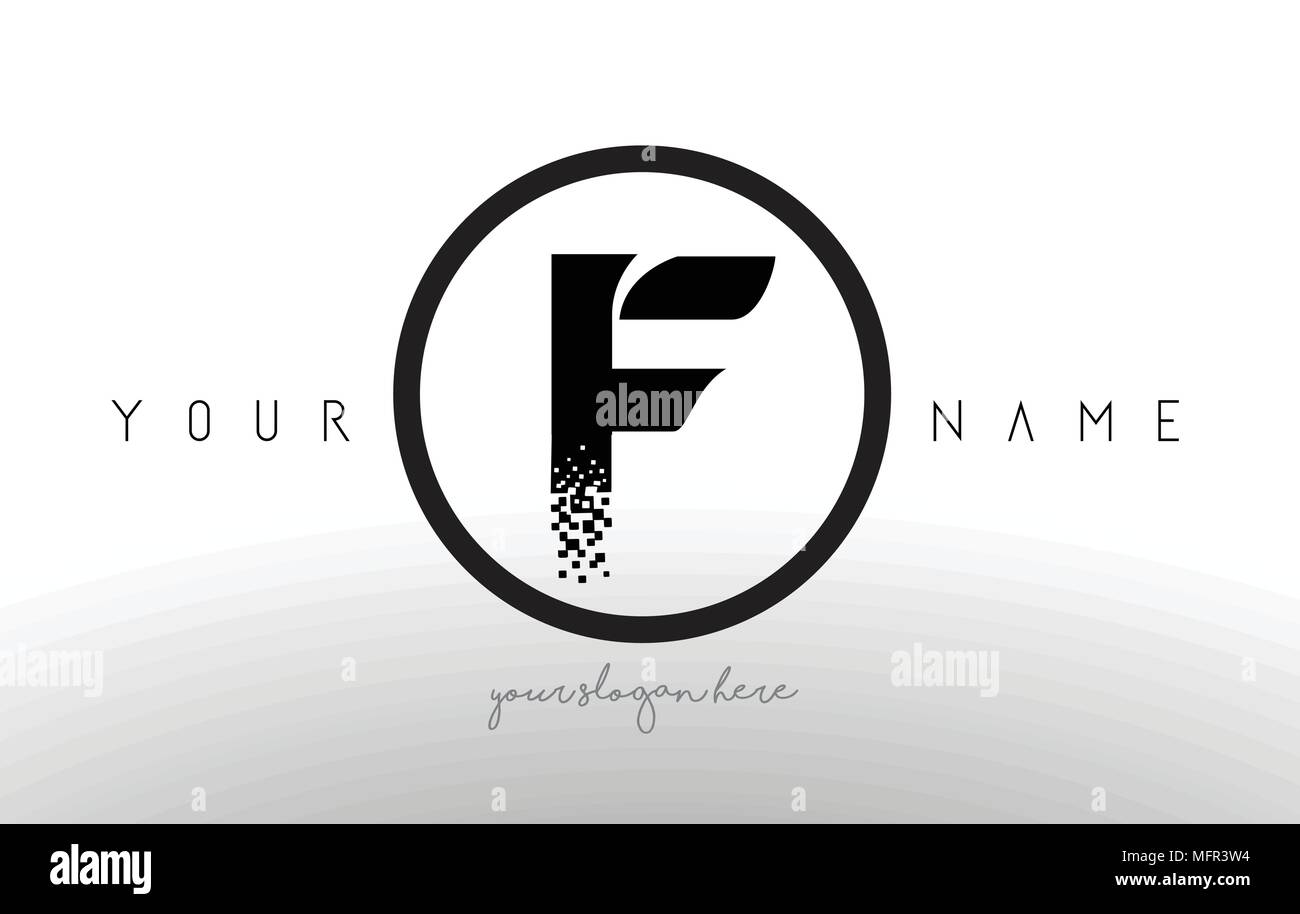 F Logo Letter with Digital Pixel Tech Design Vector and Black Circle ...