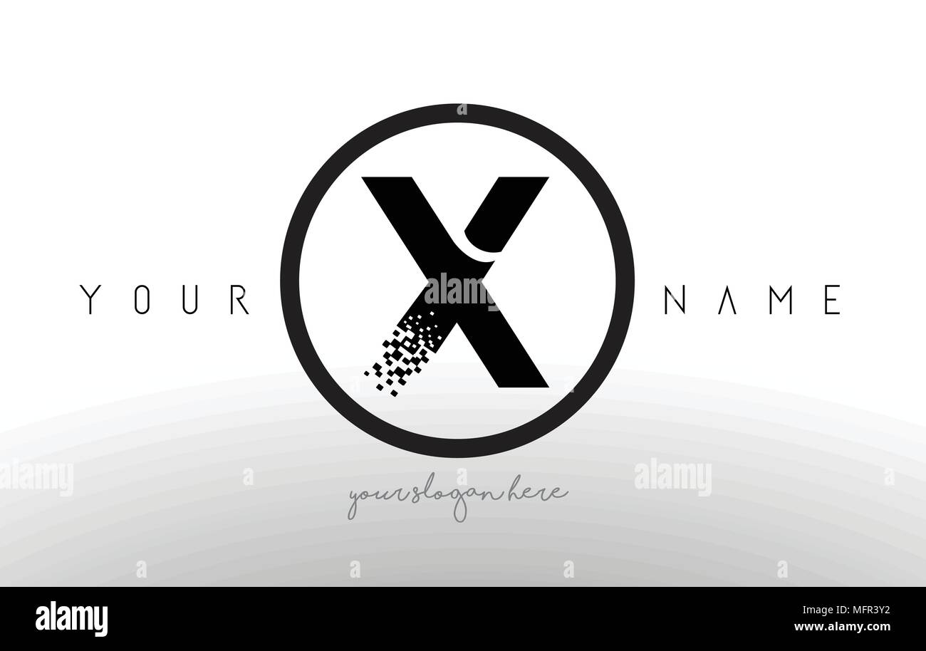 X Logo Letter with Digital Pixel Tech Design Vector and Black Circle ...