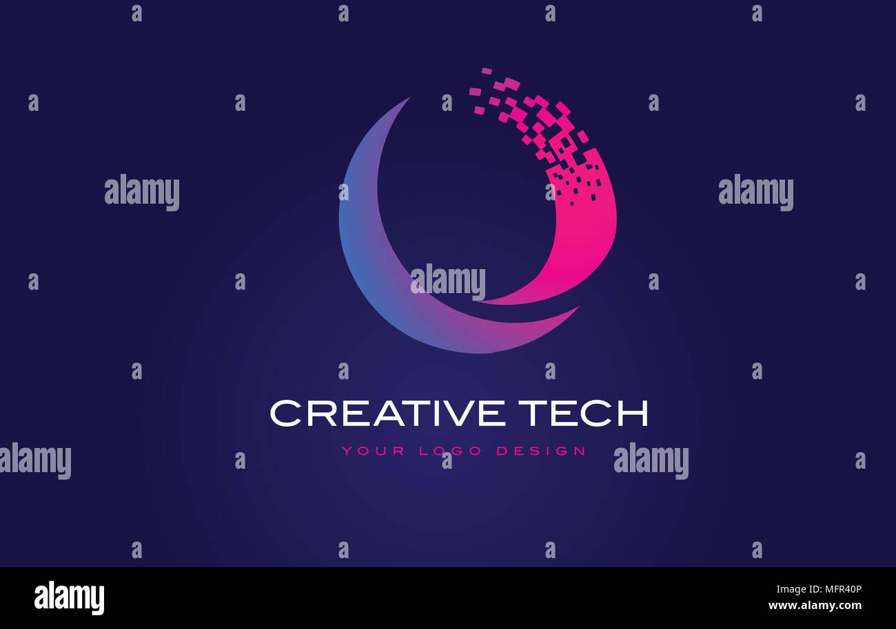 O Initial Letter Logo Design with Digital Pixels in Blue and Purple ...