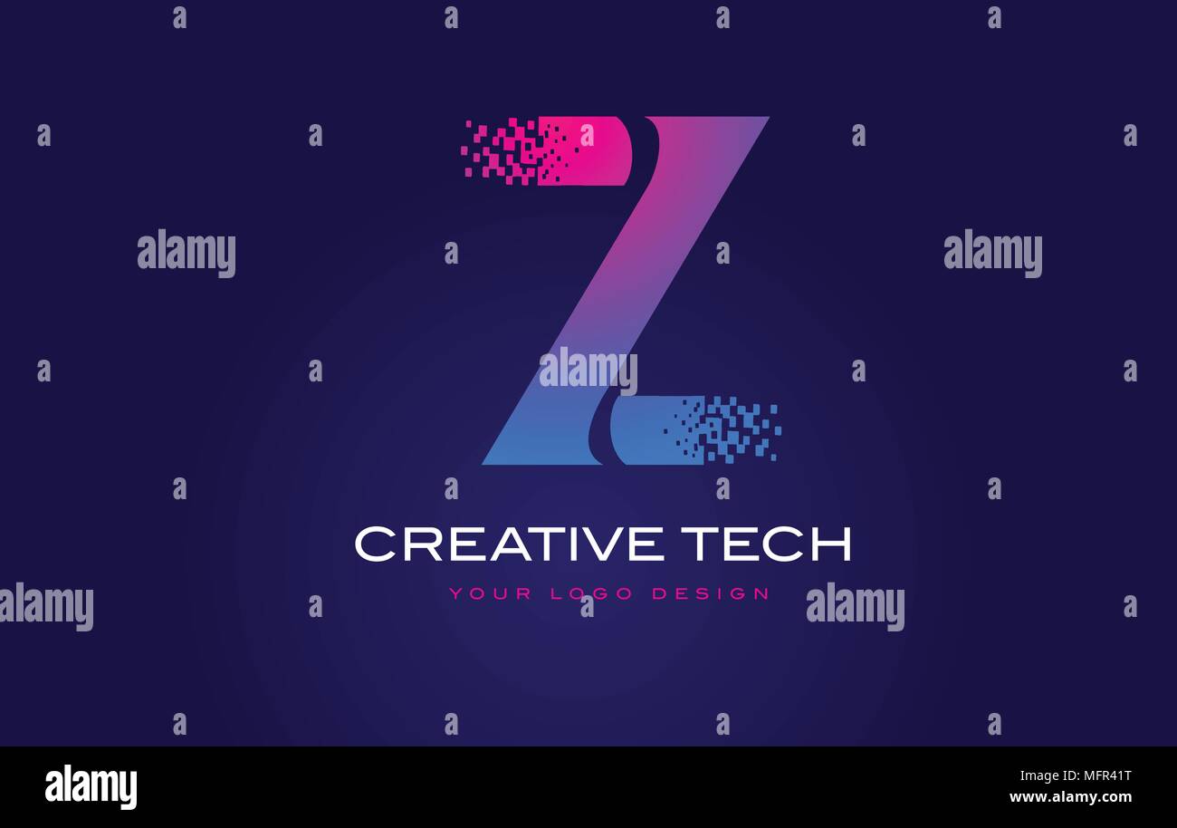 Z Initial Letter Logo Design with Digital Pixels in Blue and Purple ...