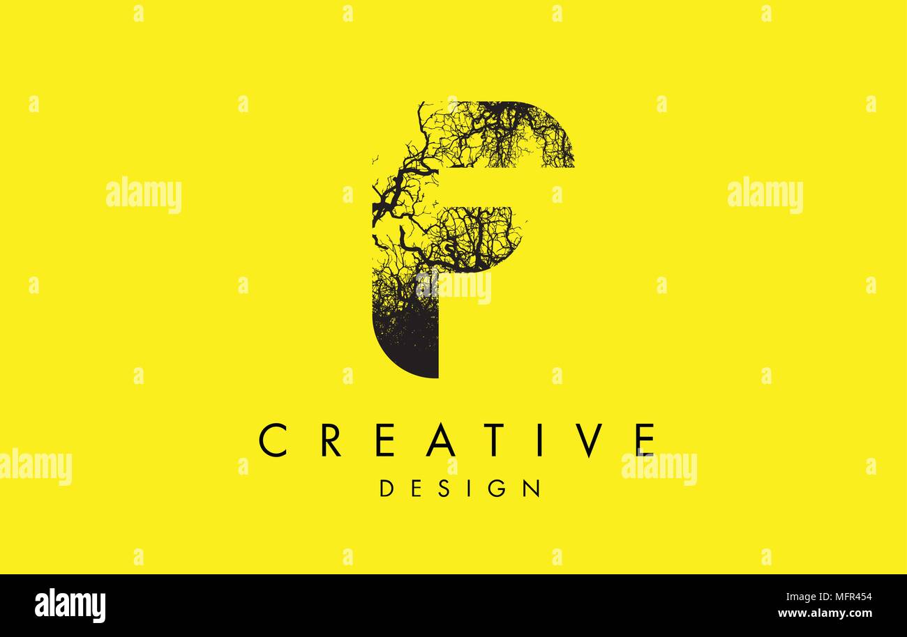 F Logo Letter Made From Black Tree Branches. Tree Letter Design with ...