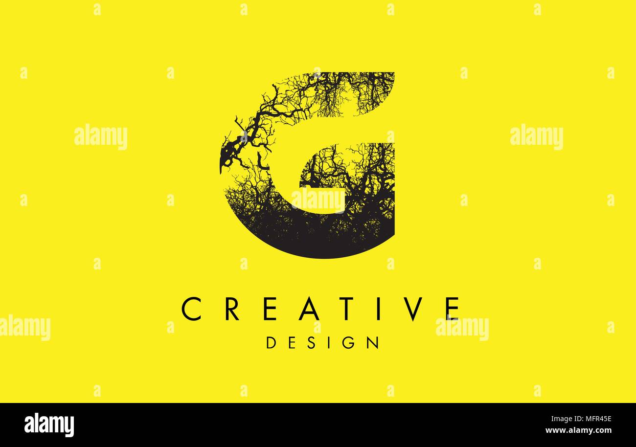 G Logo Letter Made From Black Tree Branches. Tree Letter Design with ...