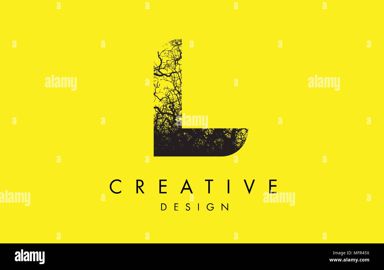 L Logo Letter Made From Black Tree Branches. Tree Letter Design with ...
