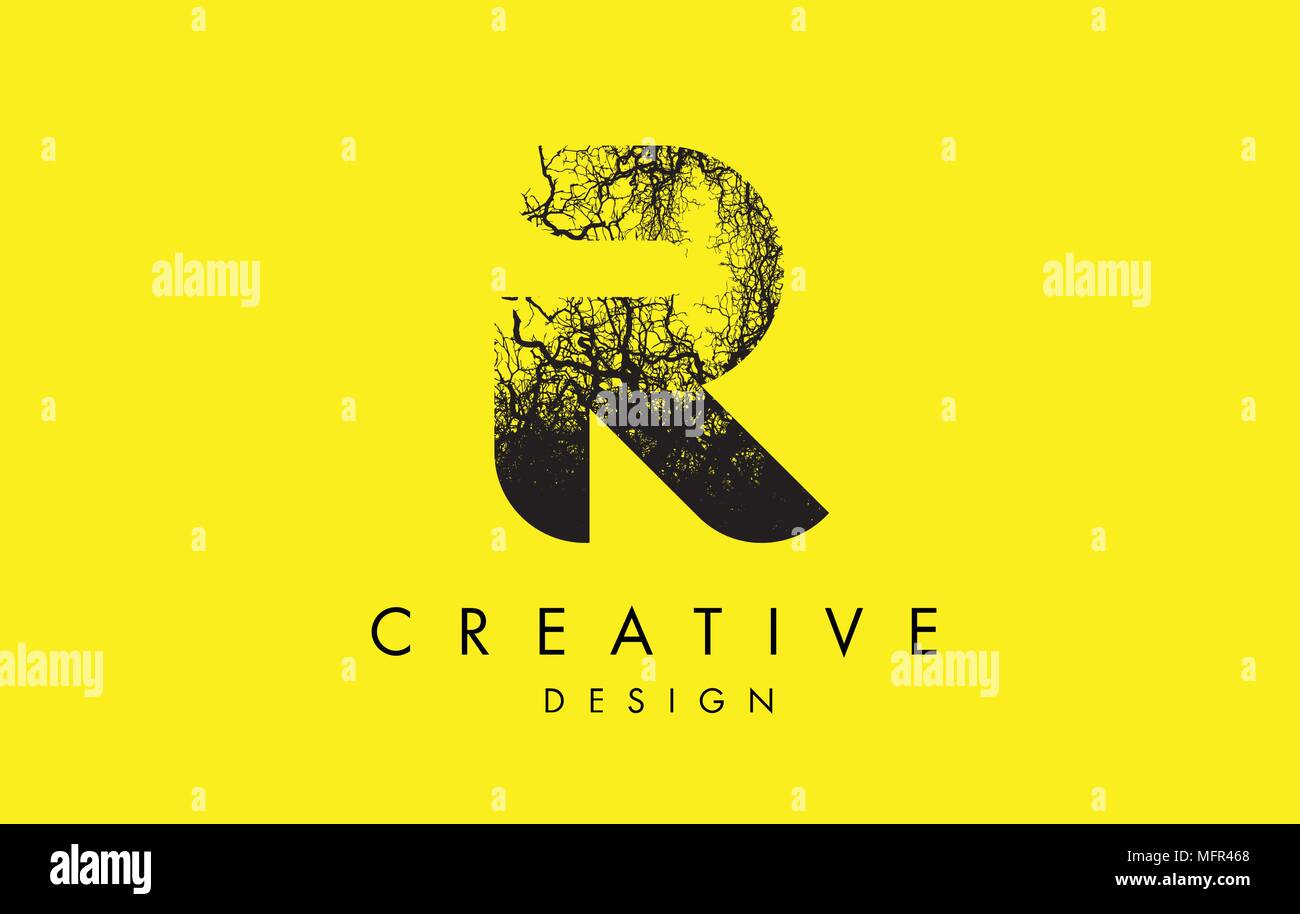 R Logo Letter Made From Black Tree Branches. Tree Letter Design with ...