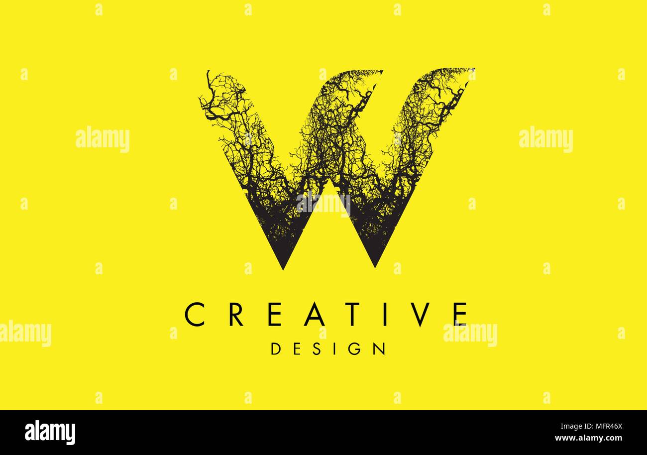 W Logo Letter Made From Black Tree Branches. Tree Letter Design with ...