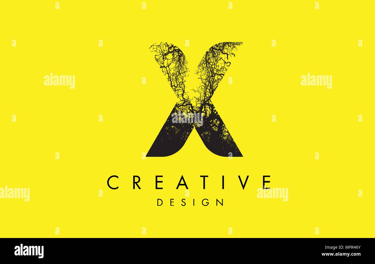 X Logo Letter Made From Black Tree Branches. Tree Letter Design with ...