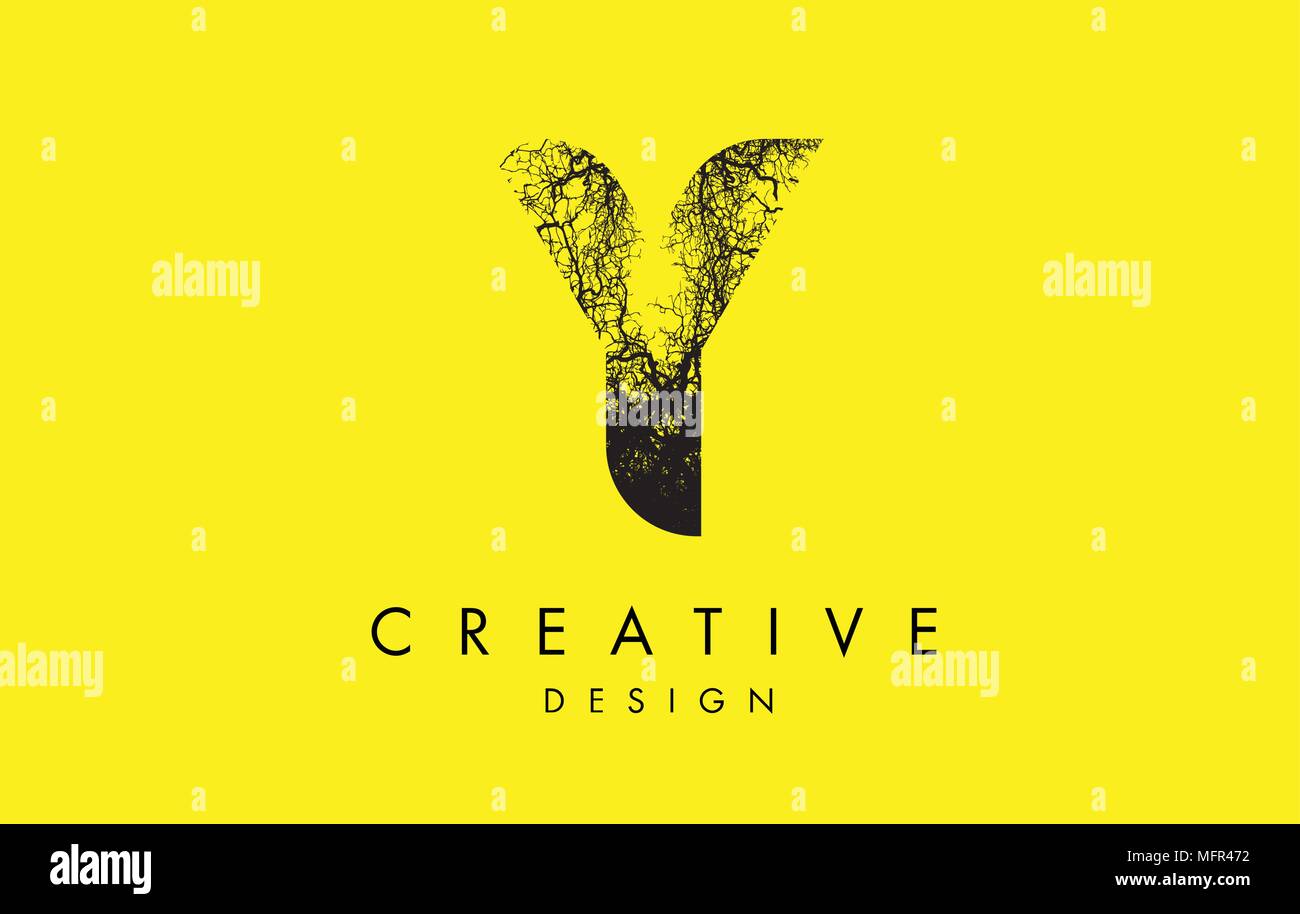 Y Logo Letter Made From Black Tree Branches. Tree Letter Design with ...
