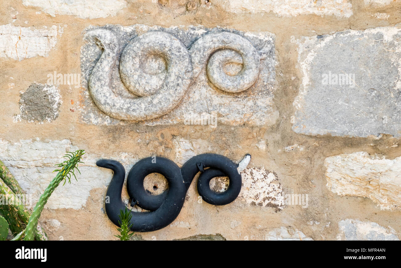 Detail of an ancient Roman marble snake engraving in Bodrum Castle ...