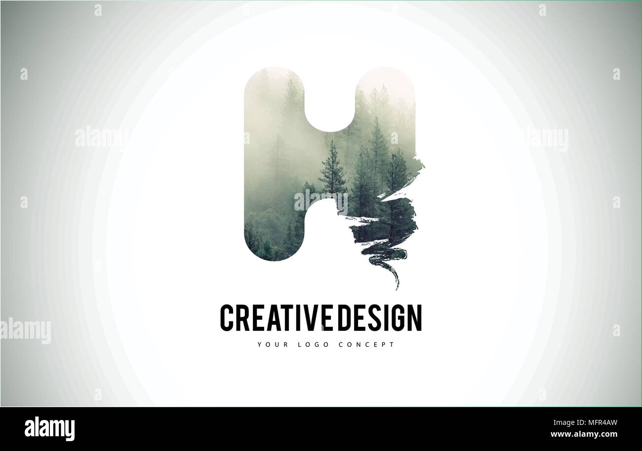 H Letter Brush with Forest Fog Texture. Forest Trees Letter Logo Design ...