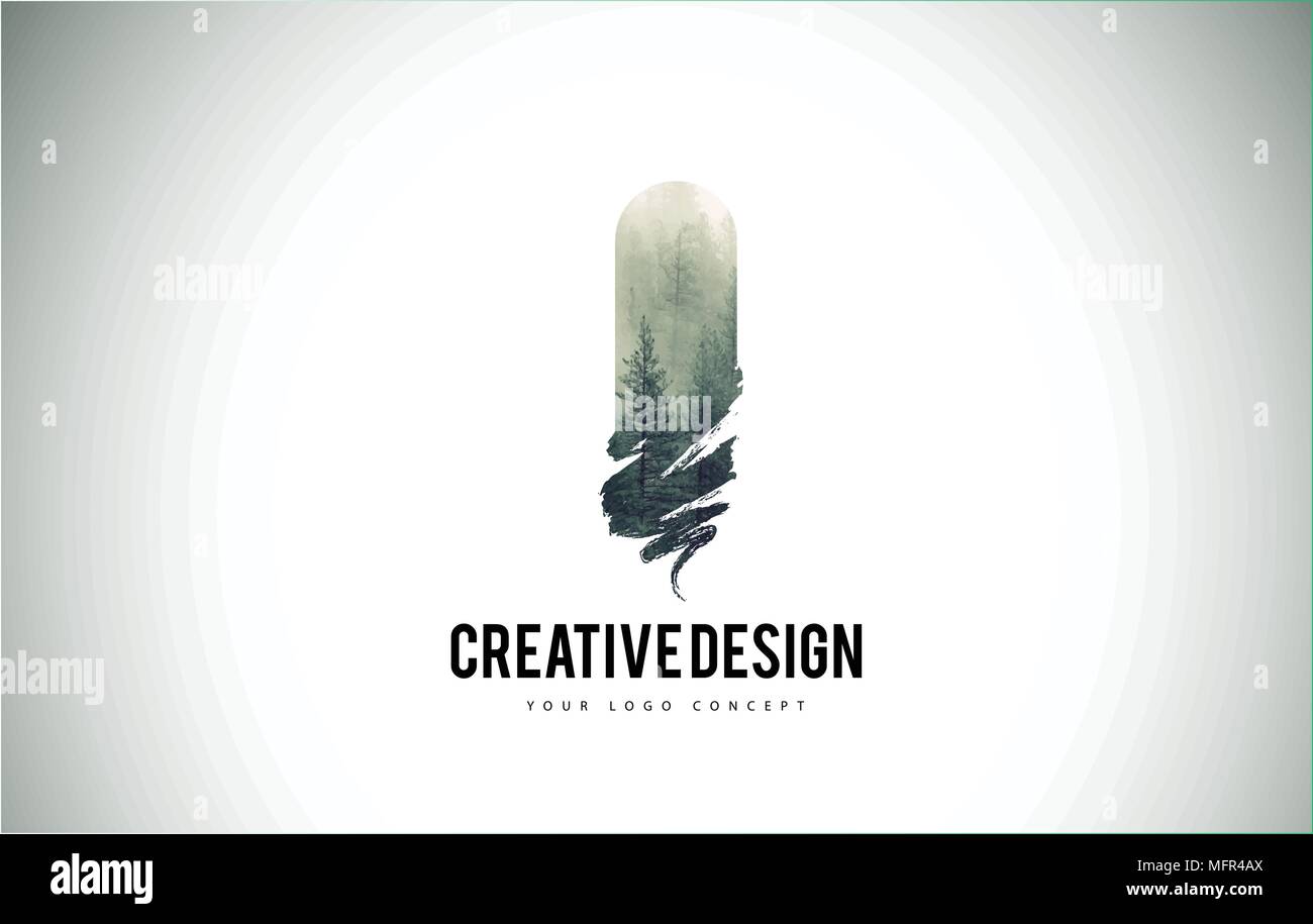 I Letter Brush with Forest Fog Texture. Forest Trees Letter Logo Design ...