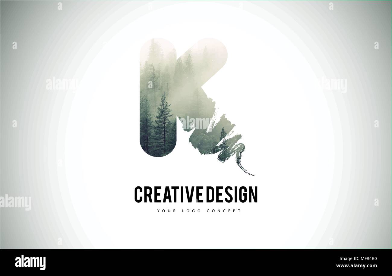 K Letter Brush with Forest Fog Texture. Forest Trees Letter Logo Design ...