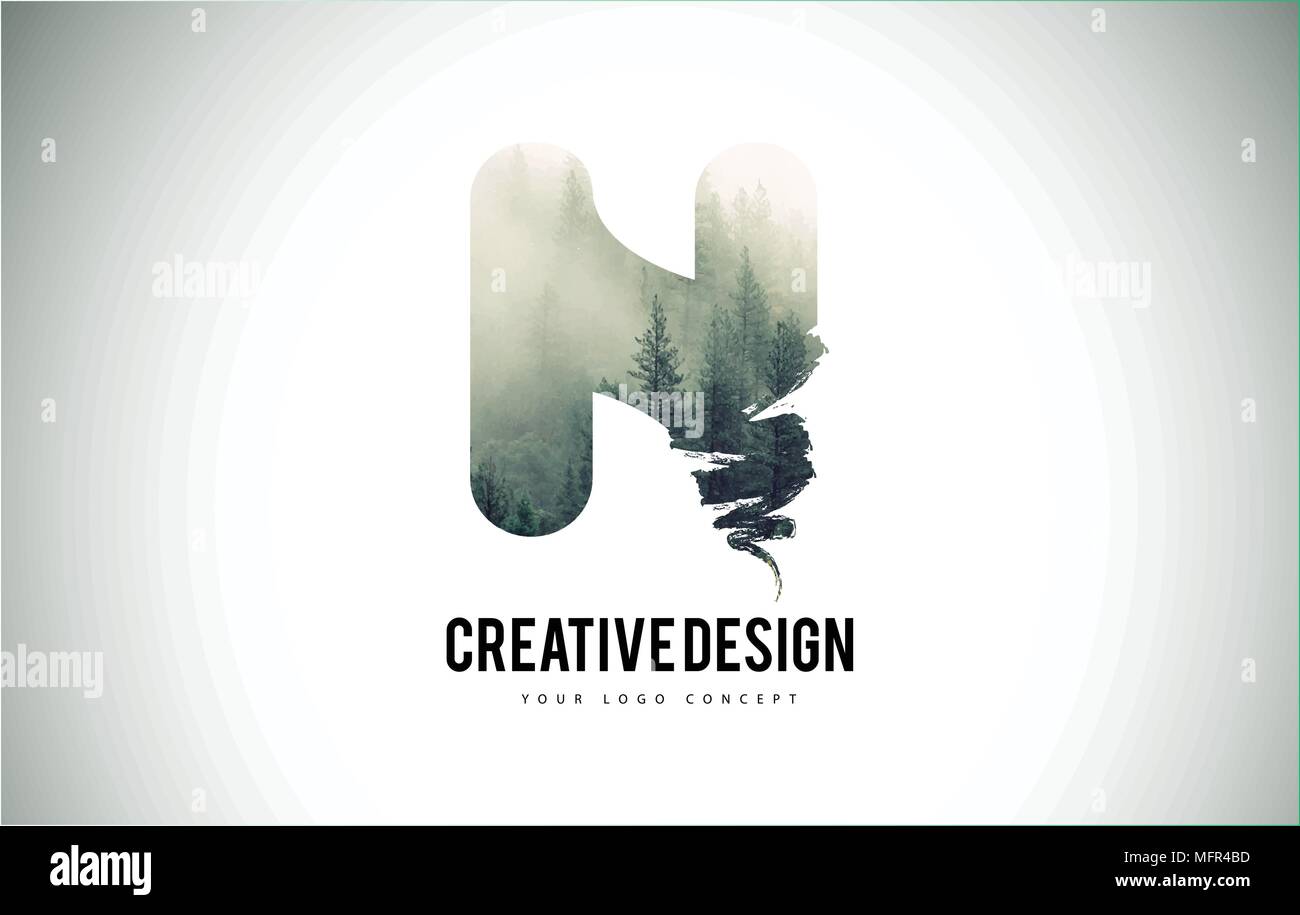 N Letter Brush with Forest Fog Texture. Forest Trees Letter Logo Design ...